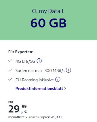 o2 My Data 🚀 5G Datentarife bis zu 60 GB ab 9,99€