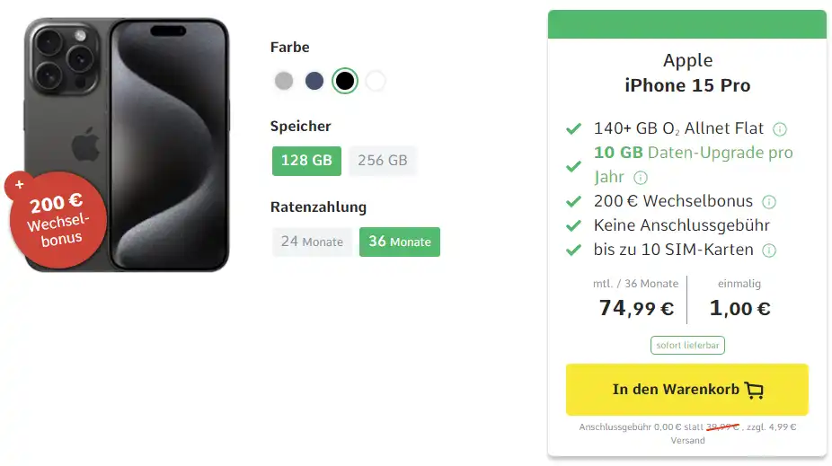 o2 Mobile L Boost ab 47,99€ mit iPhone 15 Pro ab 1€ uvm.