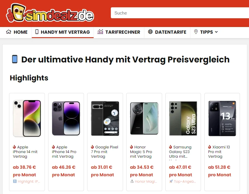 Handy mit Vertrag - Preise und Tarife vergleichen | Simdealz.de